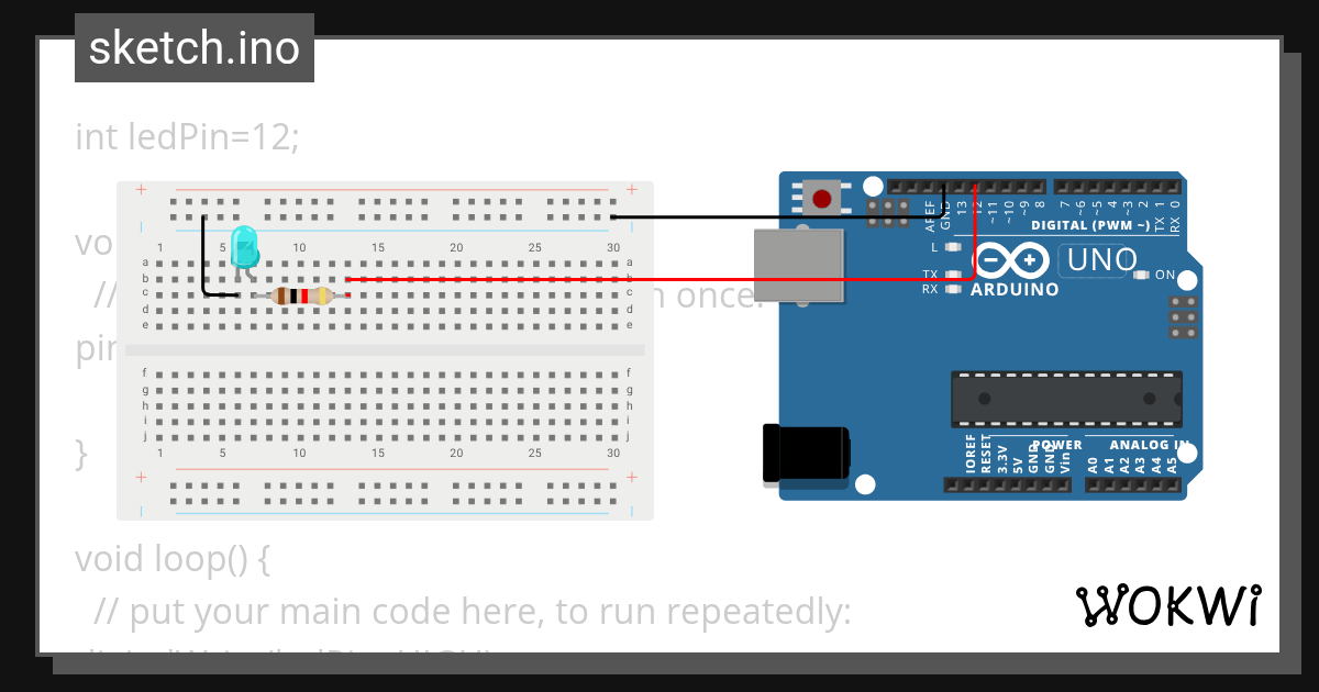 Breadboard LED - Wokwi ESP32, STM32, Arduino Simulator