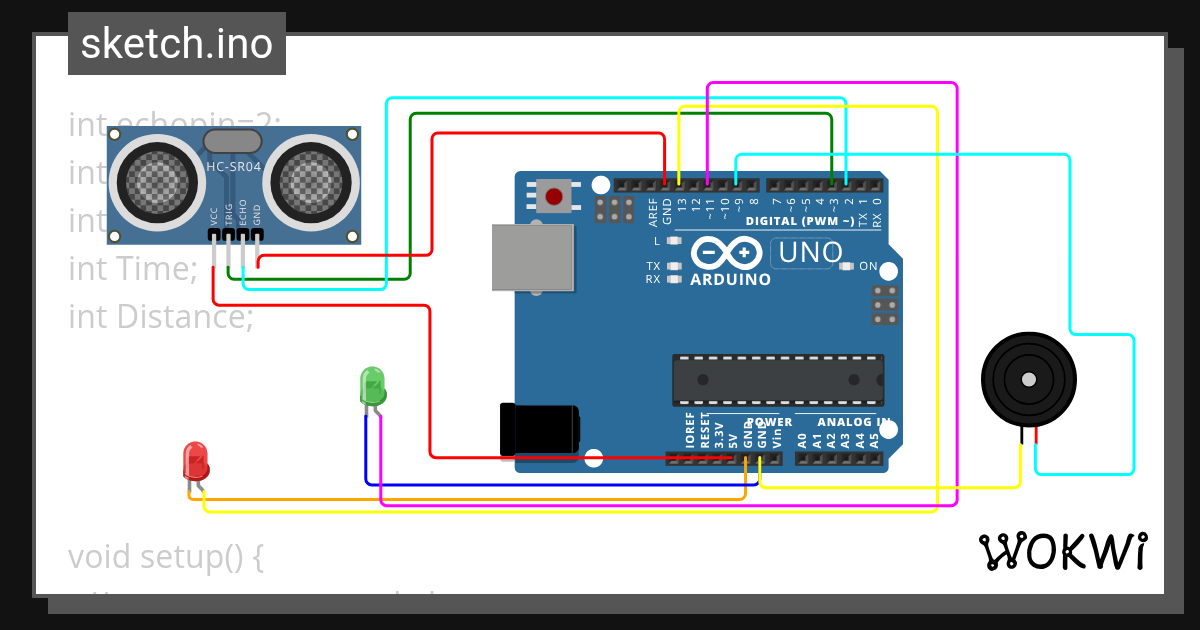 Ultrasonic sensor 284 C/W - Wokwi ESP32, STM32, Arduino Simulator