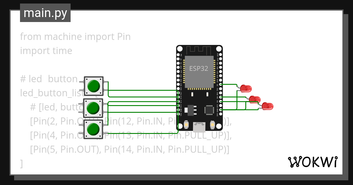 三個燈 三個按鈕 Wokwi Esp32 Stm32 Arduino Simulator 