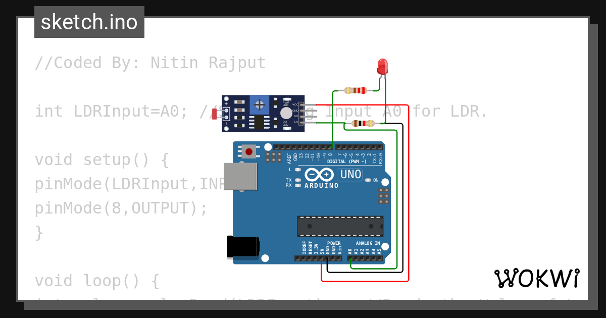 7 On Led Using Ldr Sensor Wokwi Esp32 Stm32 Arduino Simulator