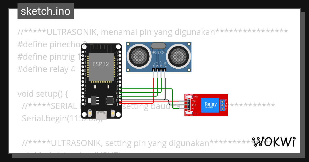 Sensor Ultrasonik Relay Wokwi Esp32 Stm32 Arduino Simulator 
