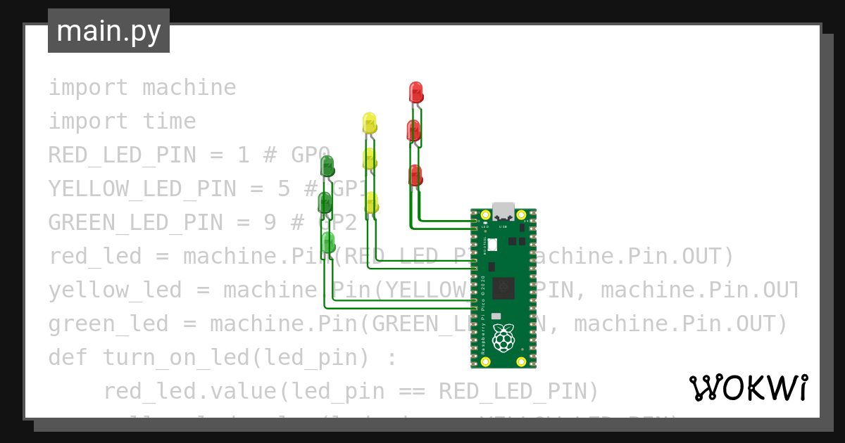 Traffic Light Simulation Using Micropython On The R Pi Pico Board Wokwi Esp32 Stm32 Arduino