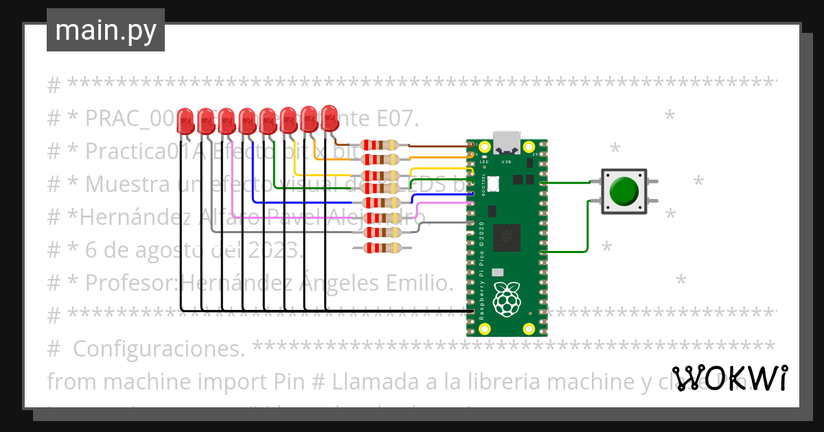 PRAC_01A Efecto bit x bit - Wokwi ESP32, STM32, Arduino Simulator