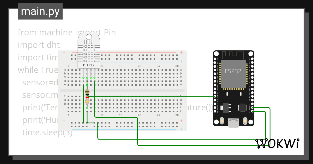 dht densor using esp32 - Wokwi ESP32, STM32, Arduino Simulator