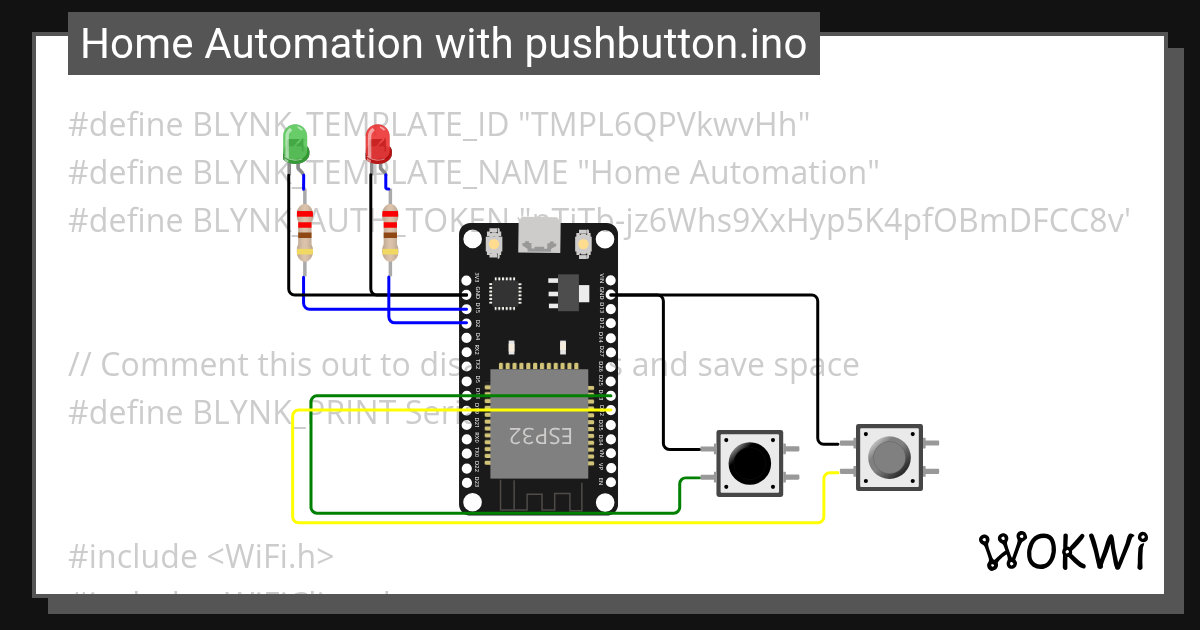 Home Automation with pushbutton - Wokwi ESP32, STM32, Arduino Simulator