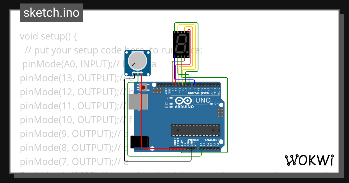 Display 7 segmentos con potencimetro - Wokwi ESP32, STM32, Arduino Simulator