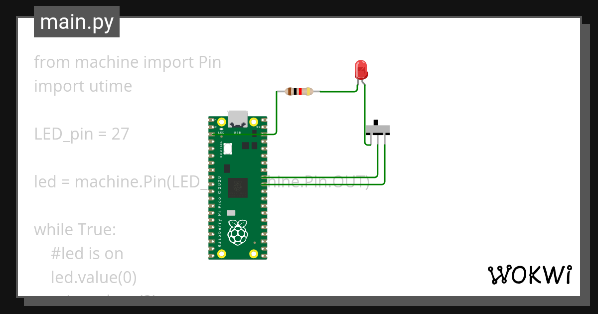 4-finpy pull-up & down resistors - slide switch, led, res - Wokwi ESP32, STM32, Arduino Simulator