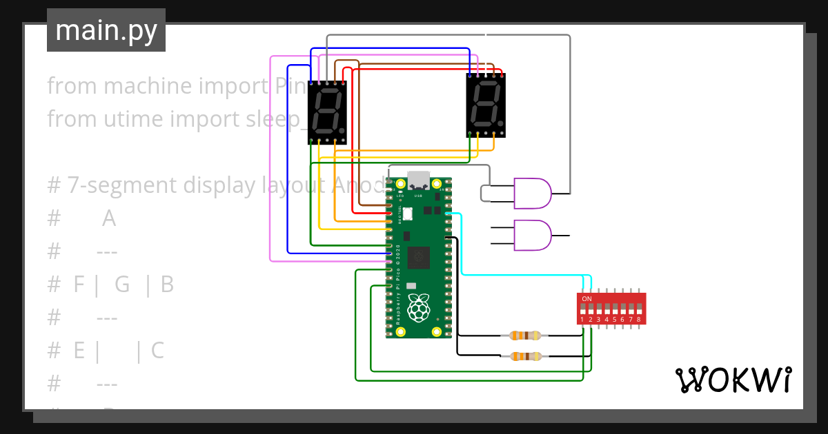 Conteo hexadecimal ascendente y descendente - Wokwi ESP32, STM32, Arduino Simulator