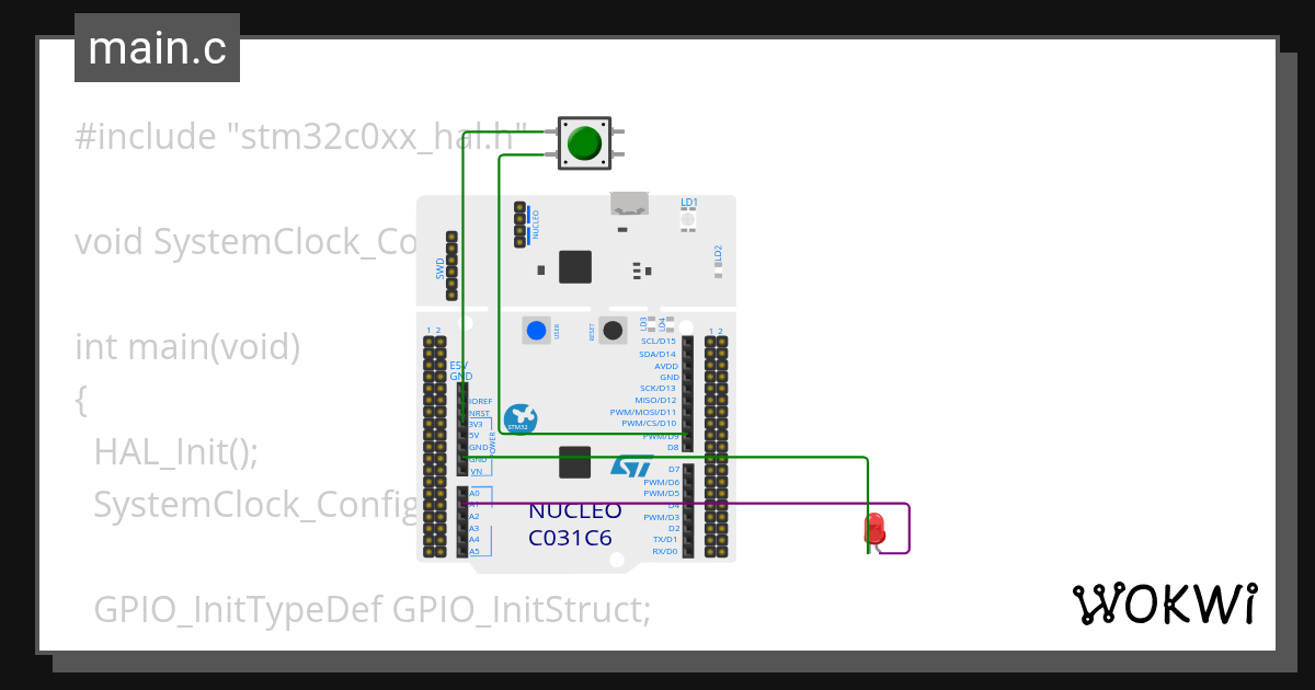 ST Nucleo - HAL une BOTTON lundi - Wokwi ESP32, STM32, Arduino Simulator