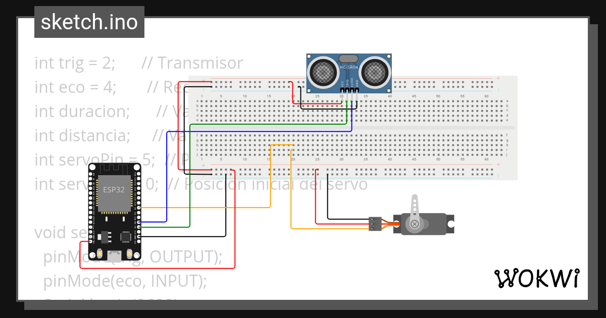Mover Servo al Detectar cierta distancia - Wokwi ESP32, STM32, Arduino Simulator