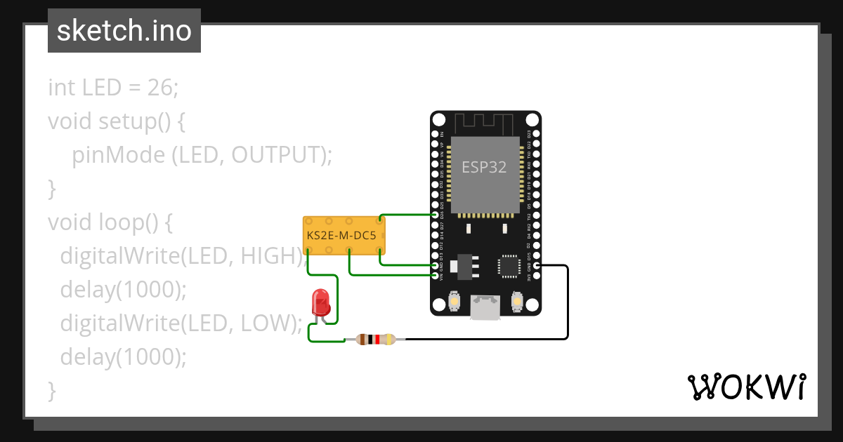 led using relay 22305986 - Wokwi ESP32, STM32, Arduino Simulator