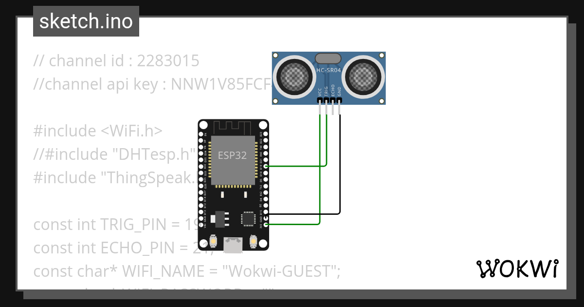Thingspeak With Ultrasonicsensor Wokwi Esp32 Stm32 Arduino Simulator 