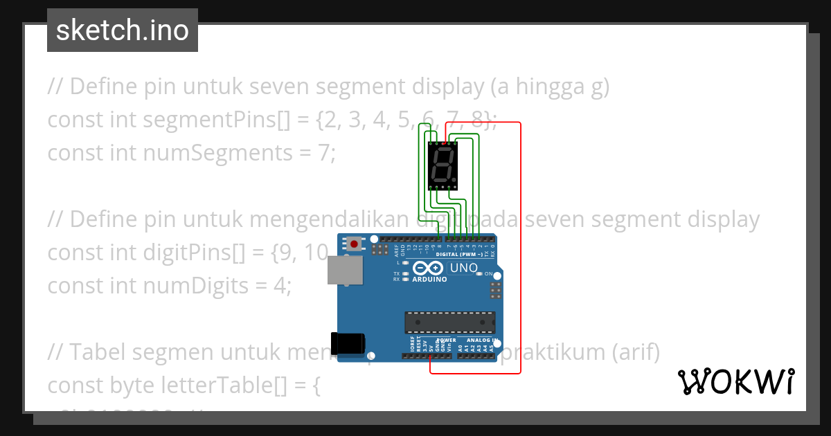 Buatlah program penampil alphabet (nama praktikan) - Wokwi ESP32, STM32, Arduino Simulator