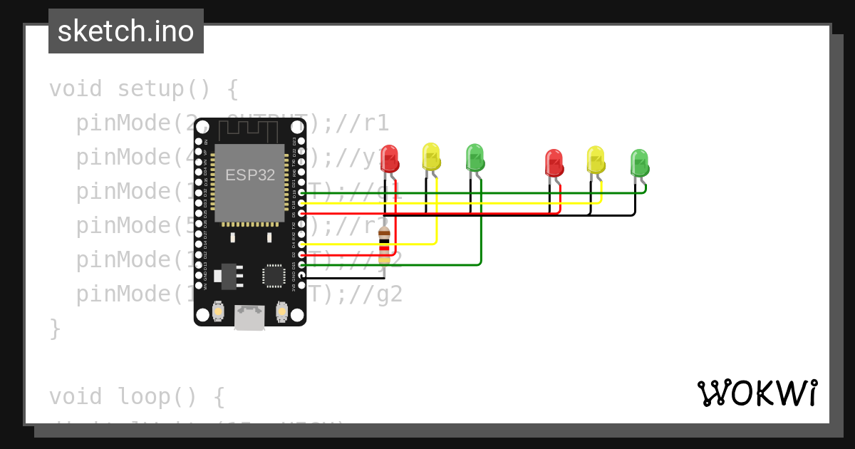 紅綠燈6 Wokwi Esp32 Stm32 Arduino Simulator 0785