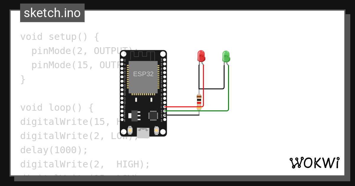 兩顆led交替閃爍 Wokwi Esp32 Stm32 Arduino Simulator