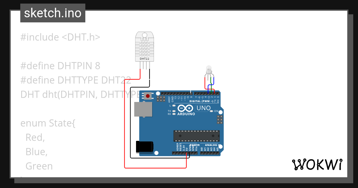 DHT22 SENSOR TO RGB LED - Wokwi ESP32, STM32, Arduino Simulator