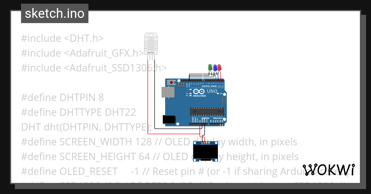DHT22 Sensor to SSD1306 - Wokwi ESP32, STM32, Arduino Simulator