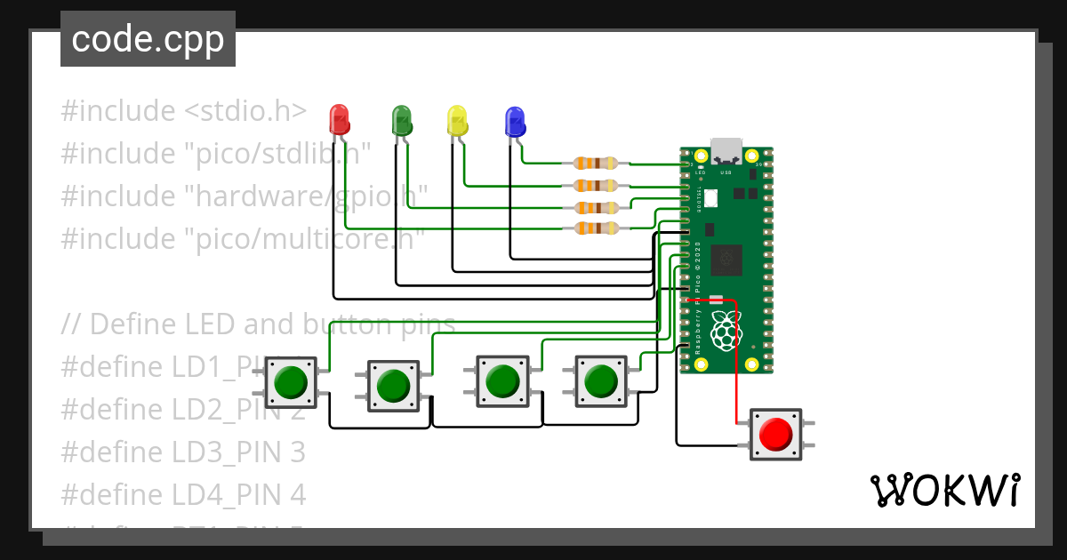 simon game 4 led - Wokwi ESP32, STM32, Arduino Simulator