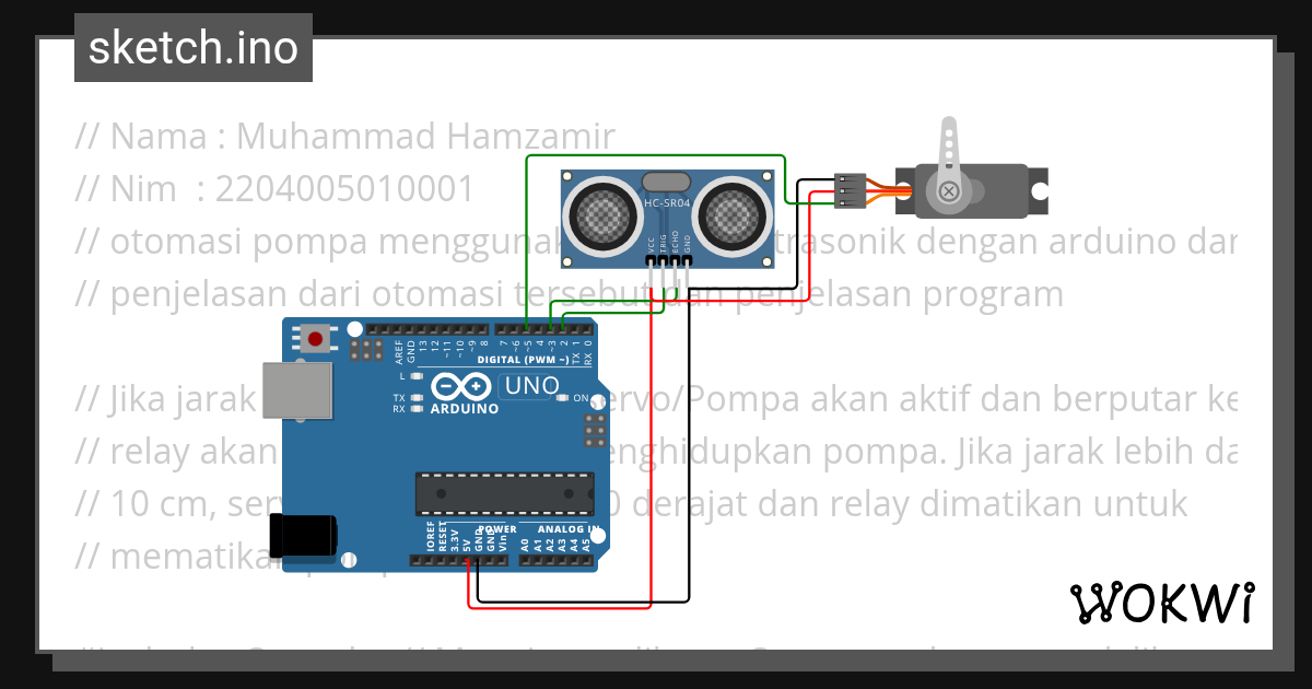 otomasi pompa menggunakan sensor ultrasonic - Wokwi ESP32, STM32, Arduino Simulator