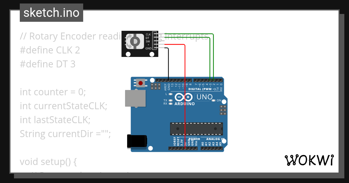 Rotary Encoder readings using interrupts - Wokwi ESP32, STM32, Arduino Simulator