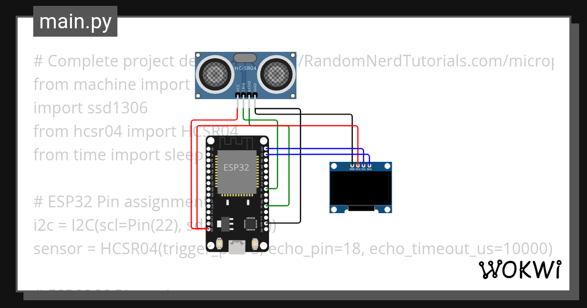distancia en pantalla - Wokwi ESP32, STM32, Arduino Simulator