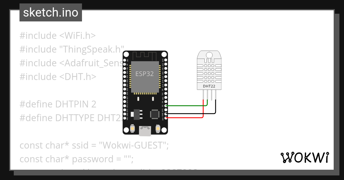 Thingspeak_DHT11 - Wokwi ESP32, STM32, Arduino Simulator