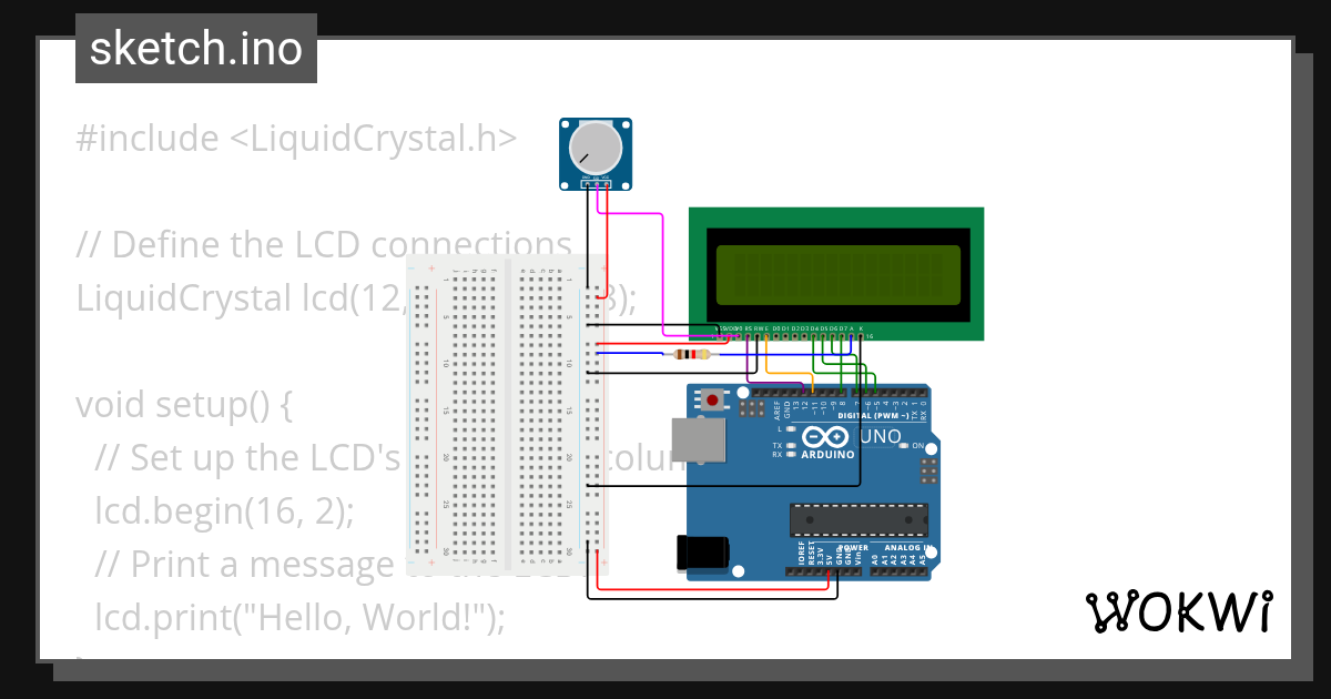 Display pot values on LCD16x2 - Wokwi ESP32, STM32, Arduino Simulator