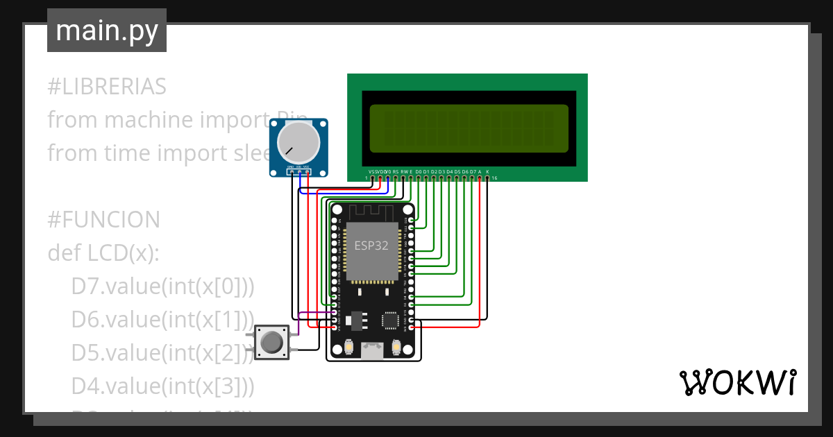 EJERCICIO LCD - Wokwi ESP32, STM32, Arduino Simulator
