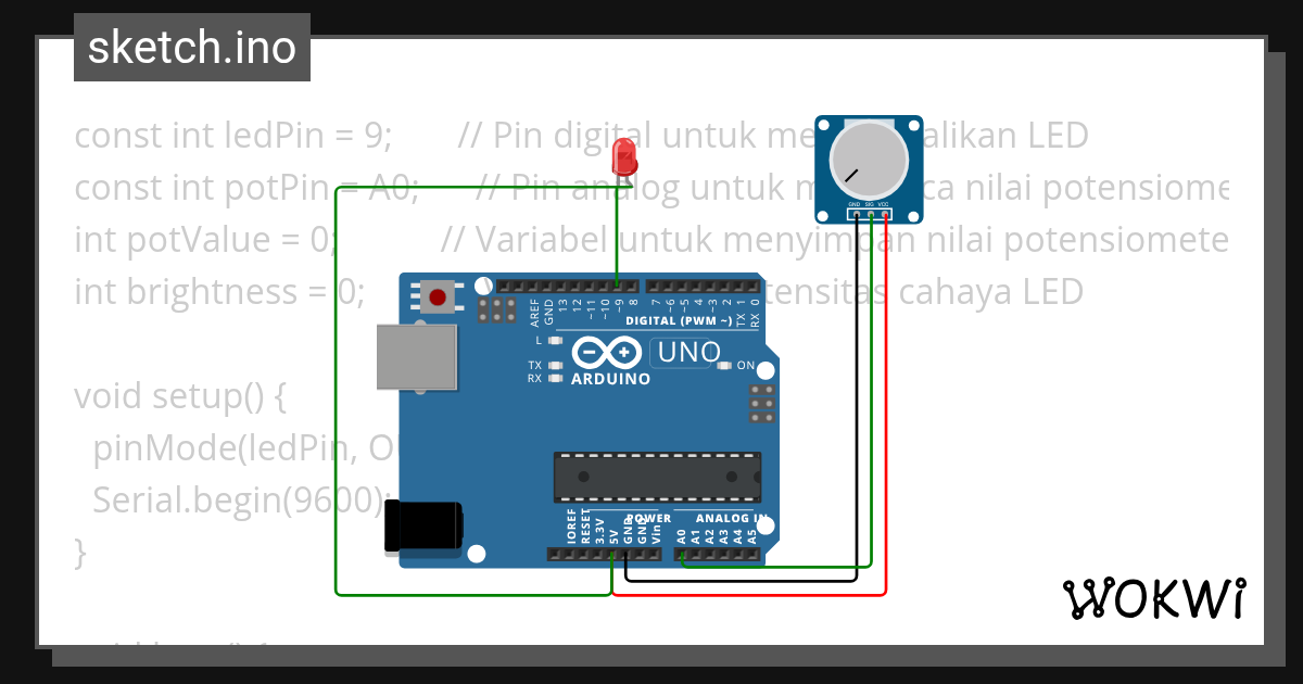 project led with potensio - Wokwi ESP32, STM32, Arduino Simulator