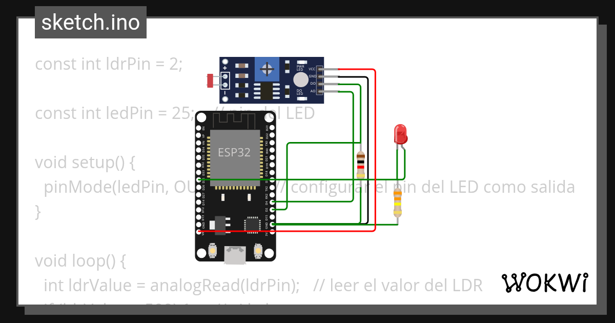 led and ldr - Wokwi ESP32, STM32, Arduino Simulator