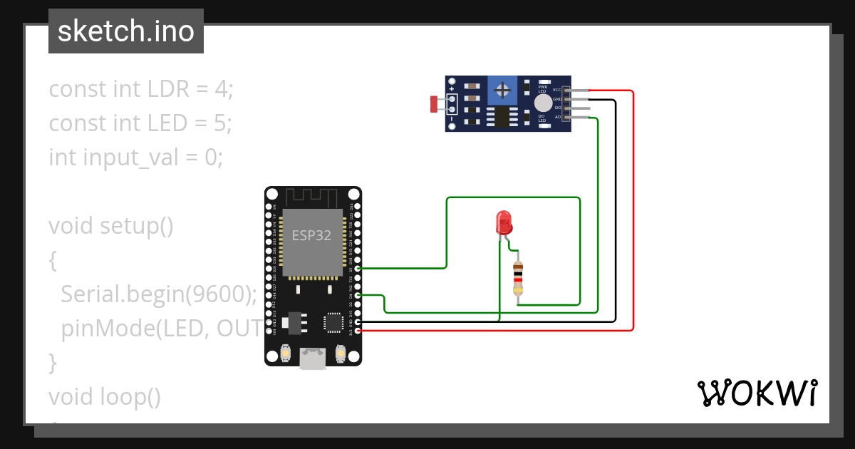 LDR sensor - Wokwi ESP32, STM32, Arduino Simulator