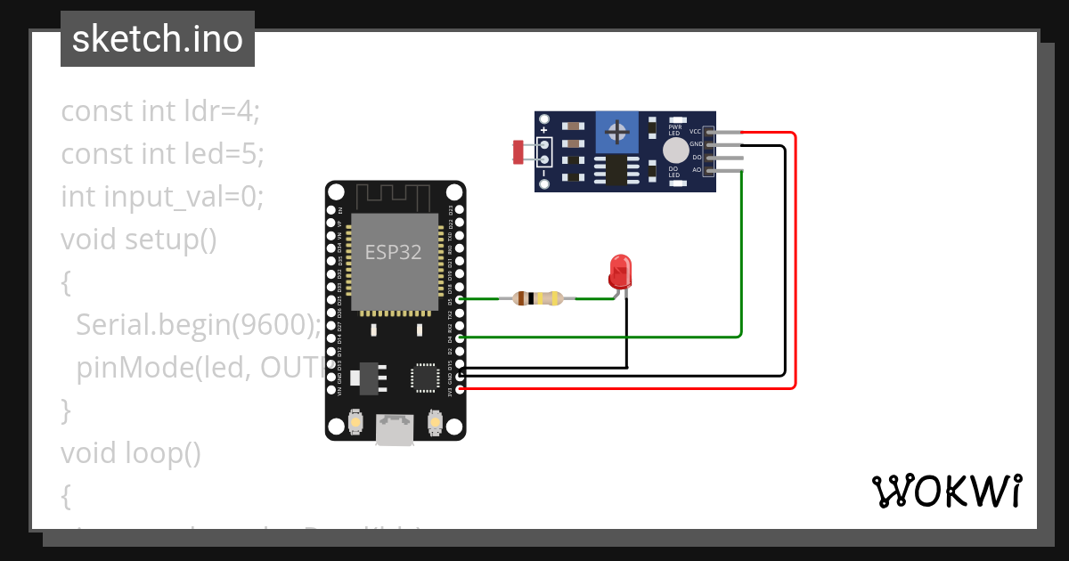 LDR ESP32 - Wokwi ESP32, STM32, Arduino Simulator