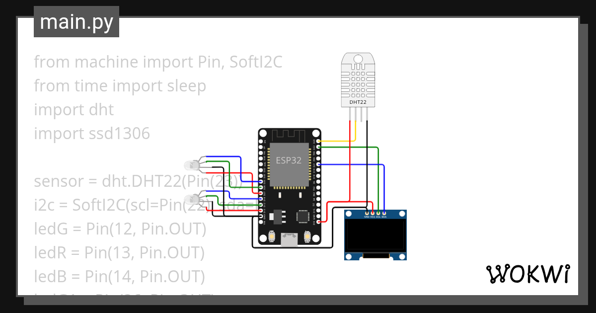 DHT22 SSD1306 ESP32 PY - Wokwi ESP32, STM32, Arduino Simulator
