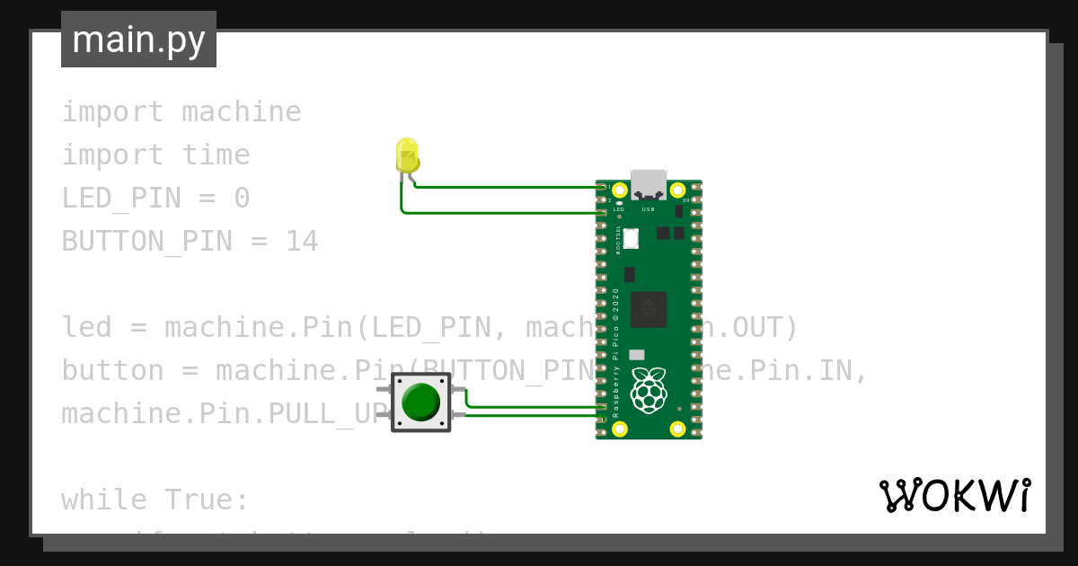 Simulation Of Controlling Led With Switch For Micropython On Rasberry By Brijesh Yadav Wokwi 3360