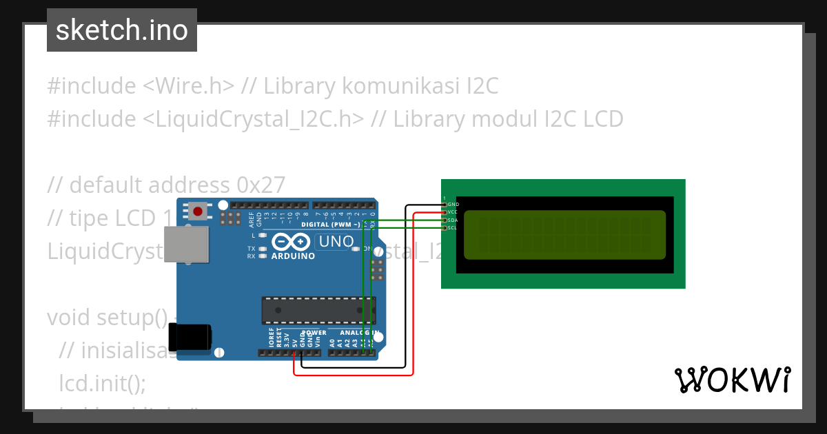 LCD I2c 16 x 2 - Wokwi ESP32, STM32, Arduino Simulator