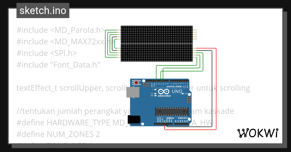 runing led kata kata javier - Wokwi ESP32, STM32, Arduino Simulator