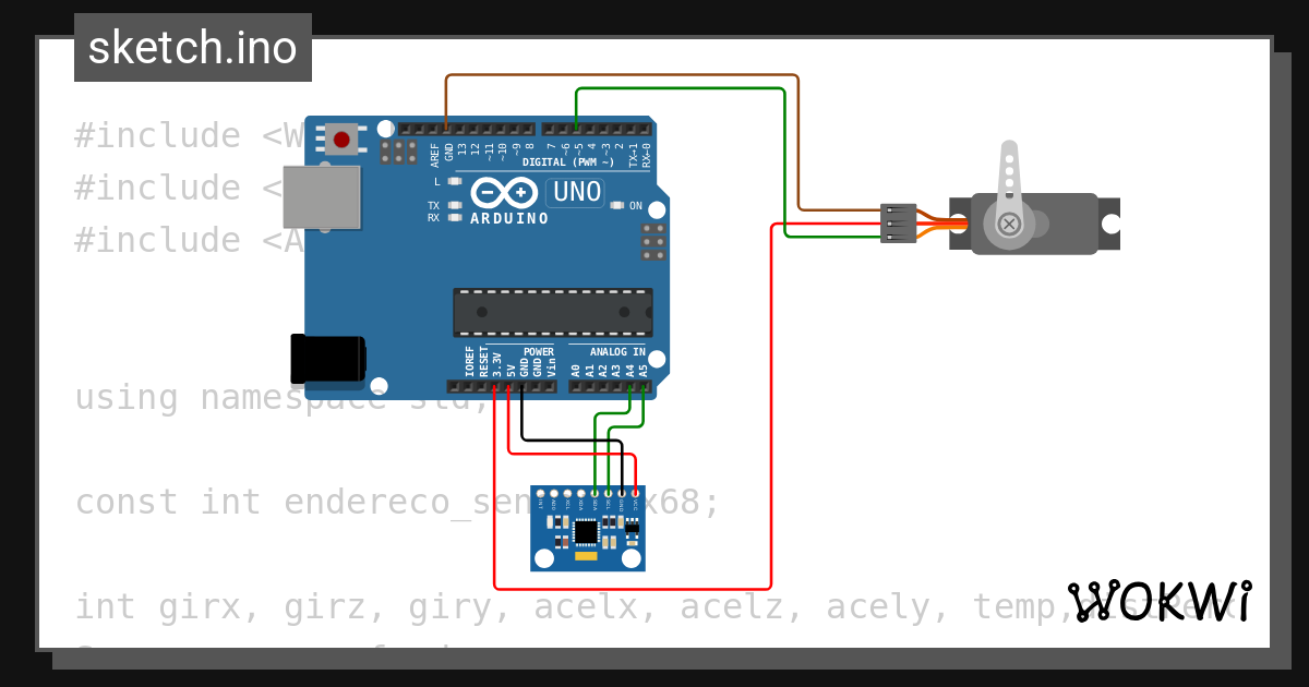 Servo Motor Que Gira Conforme O Giro Do Giroscópio Mpu Wokwi Esp32 Stm32 Arduino Simulator