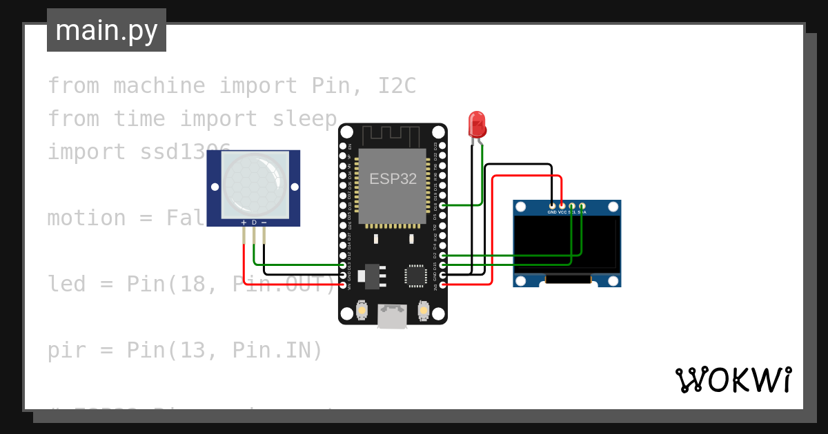 Micropython Oled Led Dan Sensor Gerak Wokwi Esp32 Stm32 Arduino Simulator