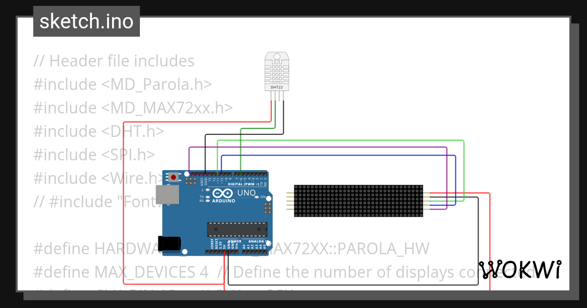 Arduino DHT22 MAX7219 - Wokwi ESP32, STM32, Arduino Simulator