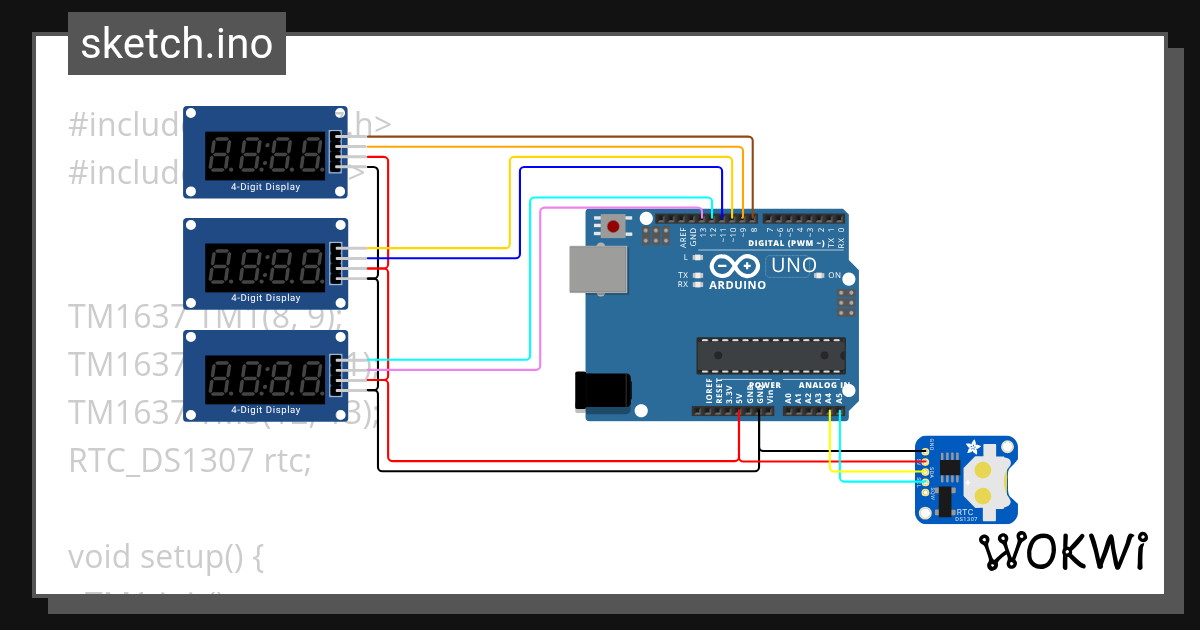 TM1637 and RTC - Wokwi ESP32, STM32, Arduino Simulator