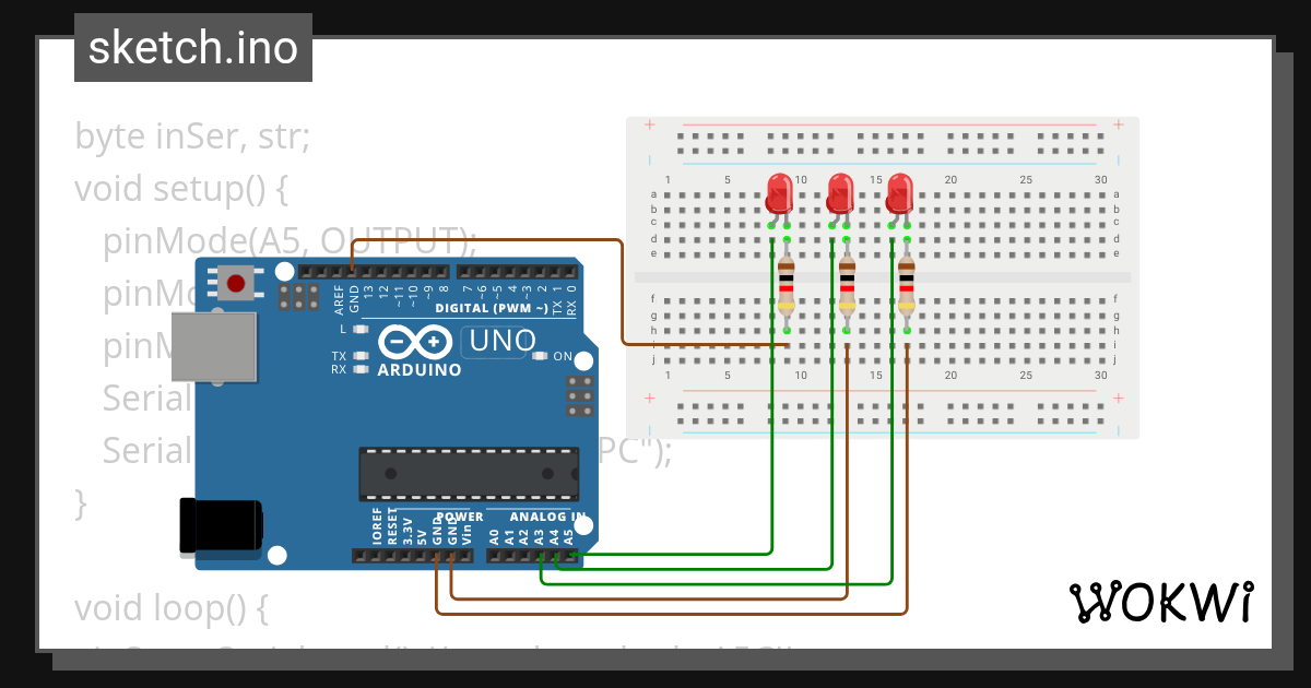 3 LED SERIAL - Wokwi ESP32, STM32, Arduino Simulator