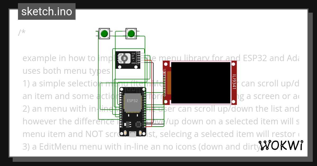 Menu ILI9341 att FLICKER FREE - Wokwi ESP32, STM32, Arduino Simulator