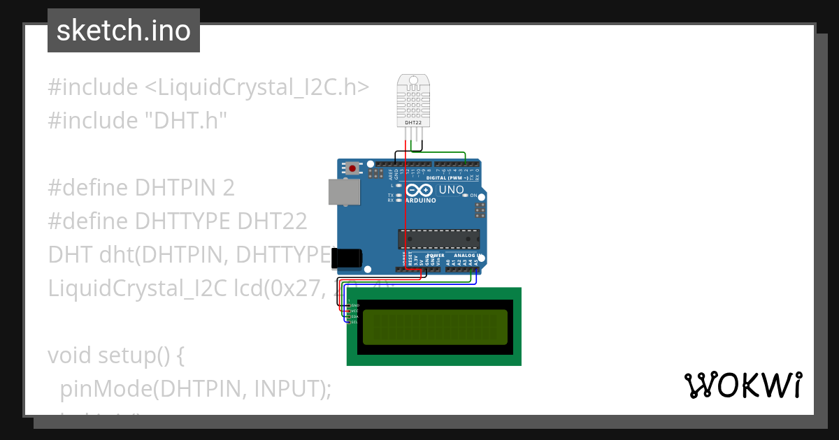 LCD DHT22 - Wokwi ESP32, STM32, Arduino Simulator