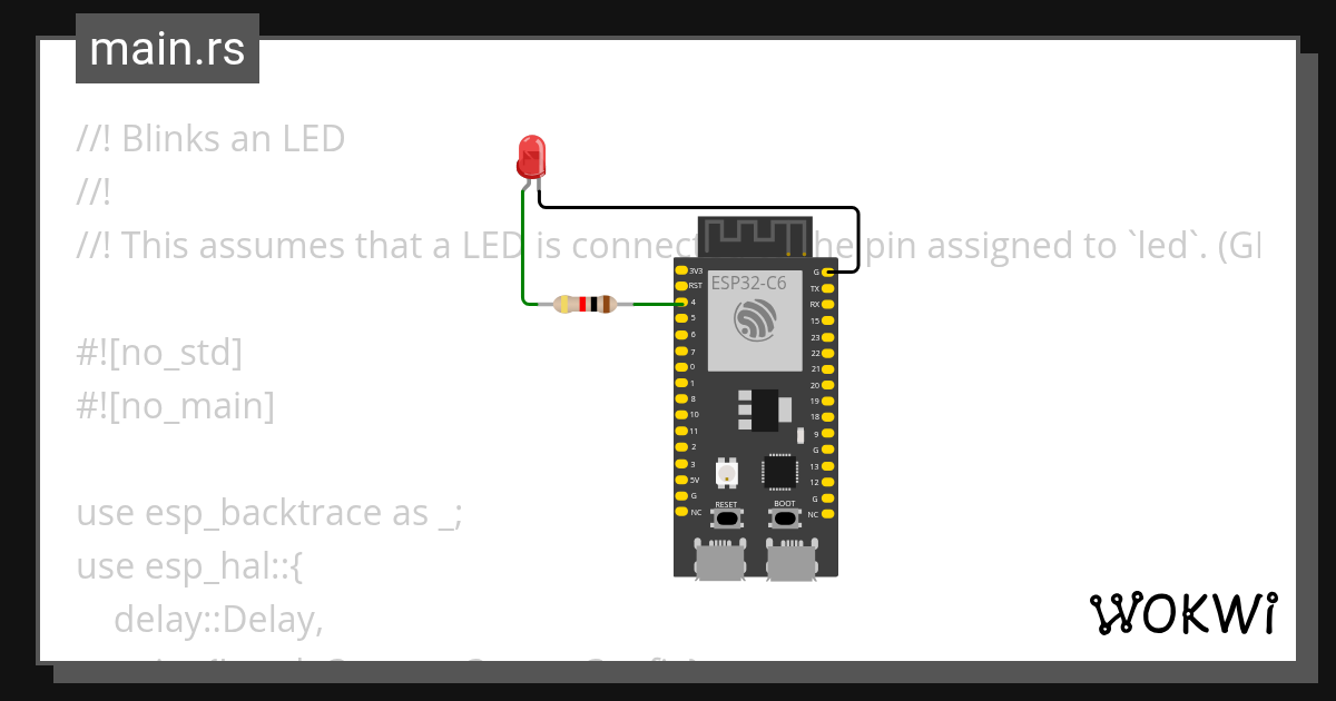 [esp32c6 | rust | no-std ] blinky - Wokwi ESP32, STM32, Arduino Simulator