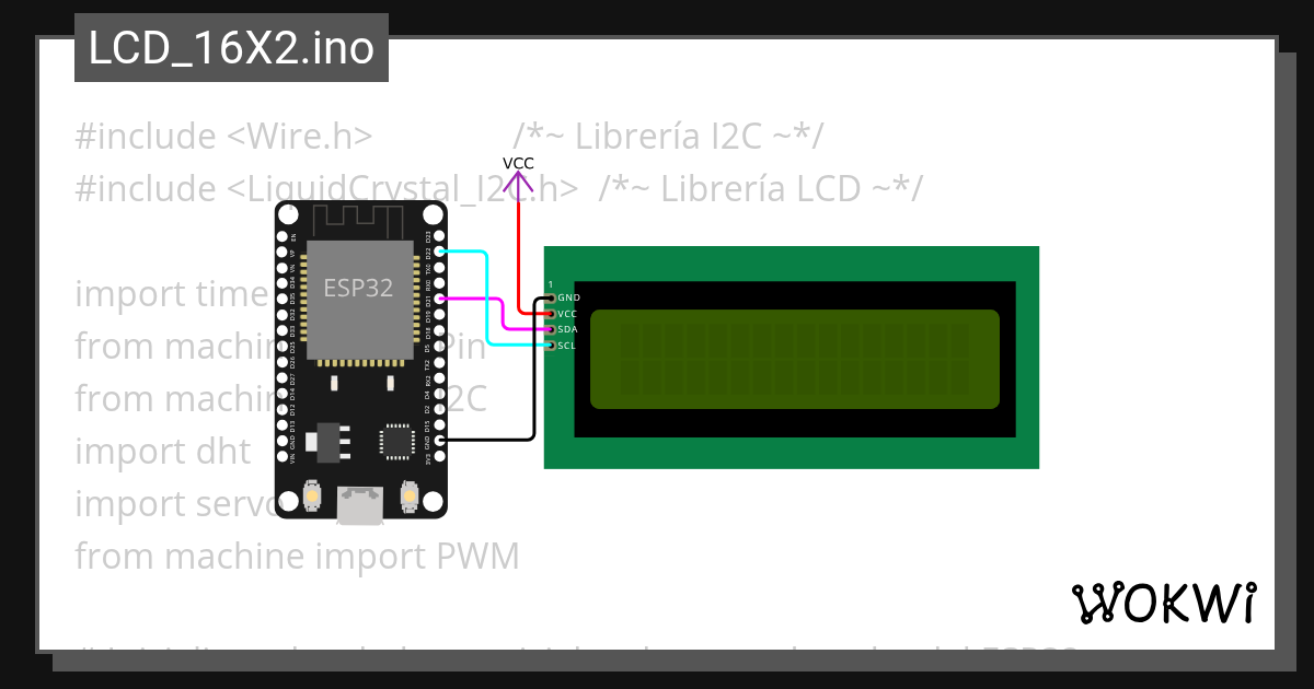 LCD 16X2 I2C Copy - Wokwi ESP32, STM32, Arduino Simulator