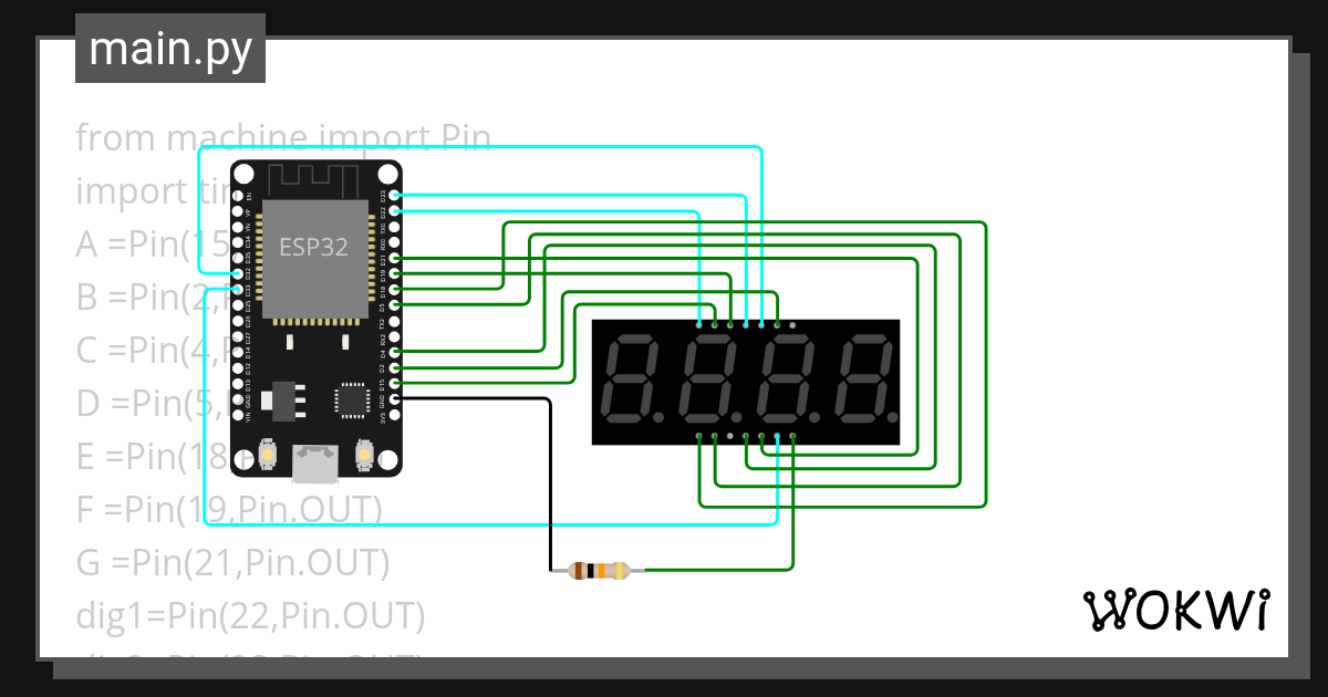 四位七段数码管5678 Wokwi Esp32 Stm32 Arduino Simulator 5079
