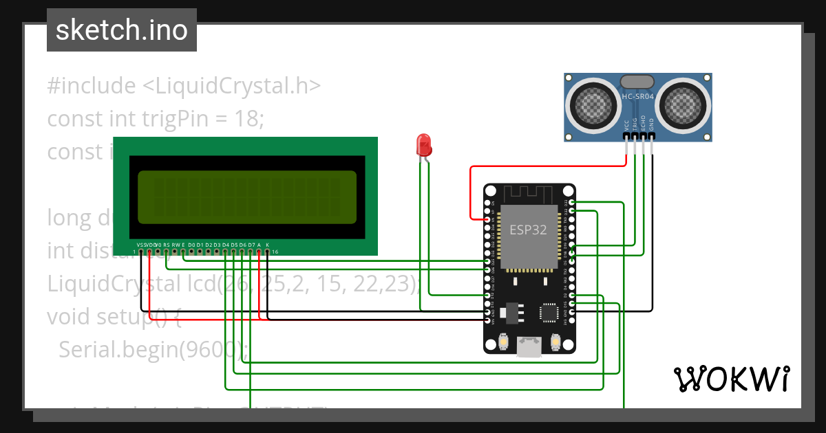 ultrasonic with buzzer+display(ARDUINO) - Wokwi ESP32, STM32, Arduino Simulator