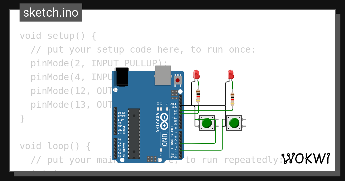 2 đèn 2 Nút Wokwi Esp32 Stm32 Arduino Simulator 1426