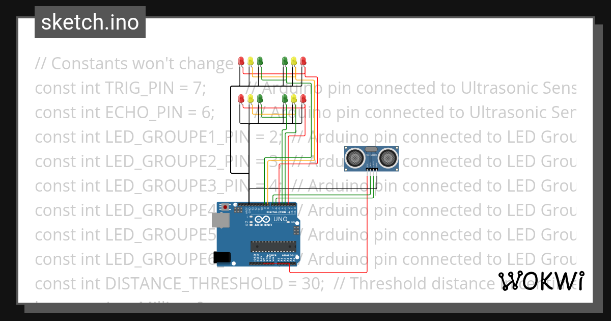 Ultraschall LED - Wokwi ESP32, STM32, Arduino Simulator