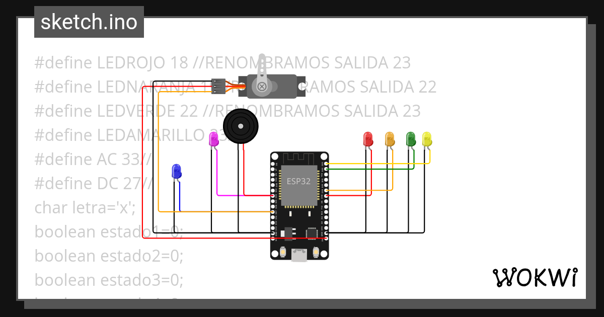 EJERCICIO LEDs con letras - Wokwi ESP32, STM32, Arduino Simulator